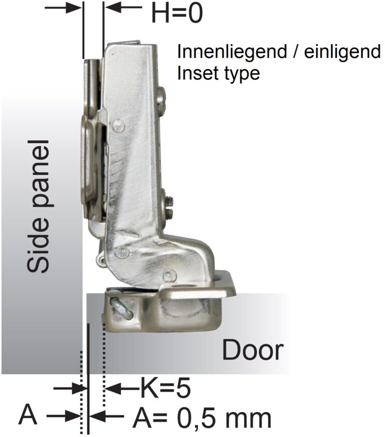 Edelstahlmöbelscharnier aus SUS304 (V2A) mit integrierter Soft-Close Dämpfung, innenliegend ...